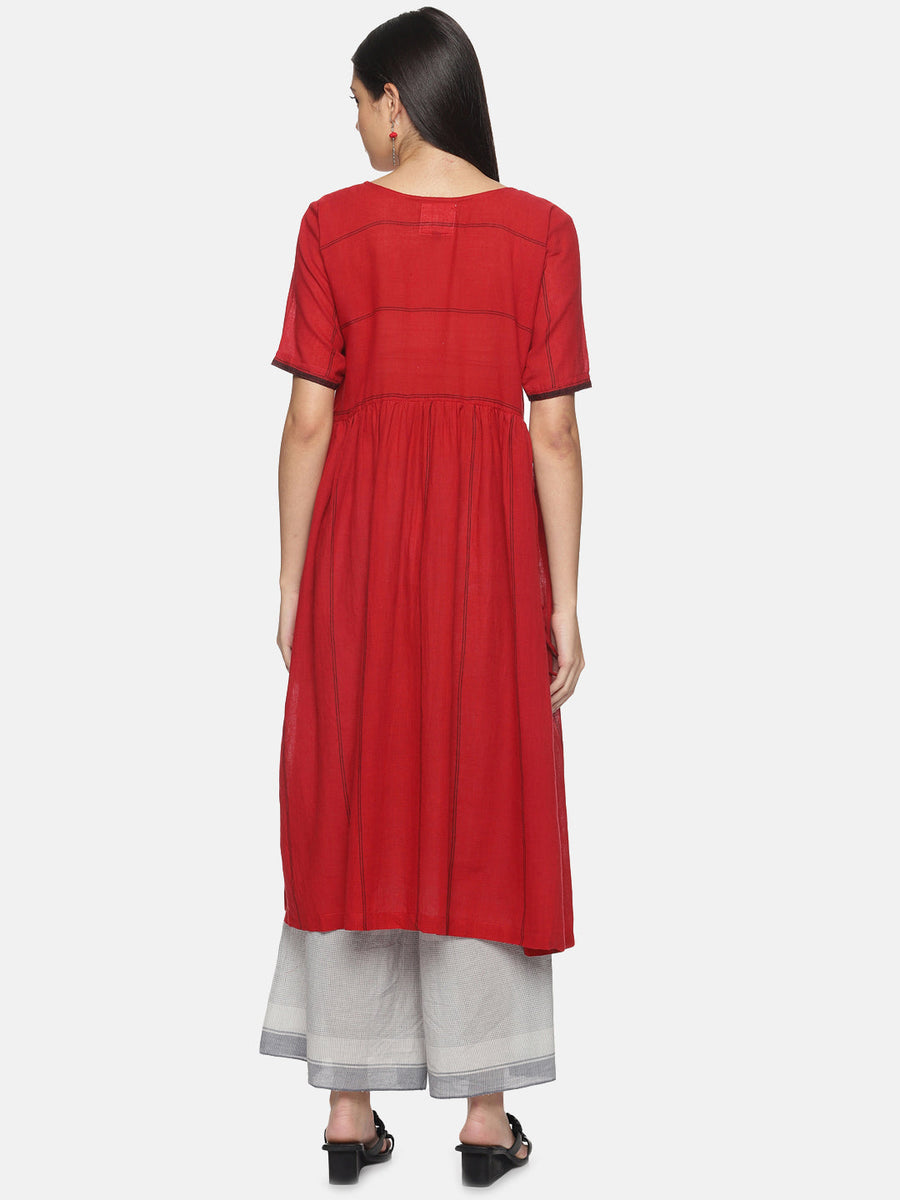 'Akako' - Red handloom gather co-ord set – Hanging Threads